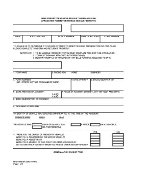 Fillable Online Application for No-Fault Motor Vehicle Benefits - The ...