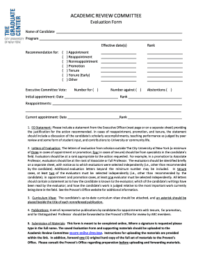Fillable Online gc cuny Academic Review Committee Evaluation Form - gc ...