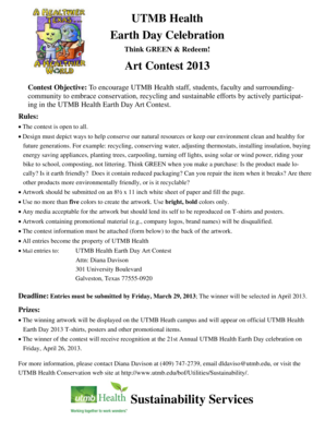 Fillable Online utmb Earth Day Art Contest Rules & Form 2013 Final v2 ...