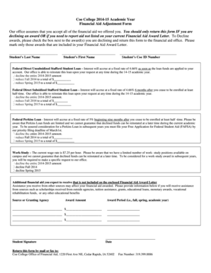 Fillable Online coe Financial Aid Adjustment Form - Coe College - coe ...