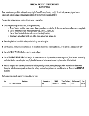 Fillable Online PERSONAL PROPERTY INVENTORY FORM INSTRUCTIONS ... Fax ...