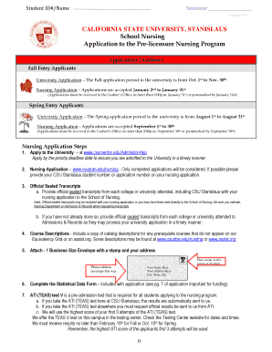Fillable Online csustan School of Nursing Application to the Pre ...