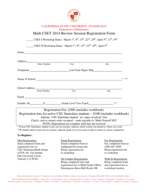 Fillable Online csustan Math CSET 2014 Review Session Registration Form ...