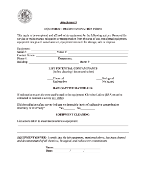 Fillable Online colgate Attachment 3 EQUIPMENT DECONTAMINATION FORM ...