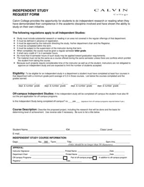 Fillable Online calvin INDEPENDENT STUDY REQUEST FORM - Calvin College ...