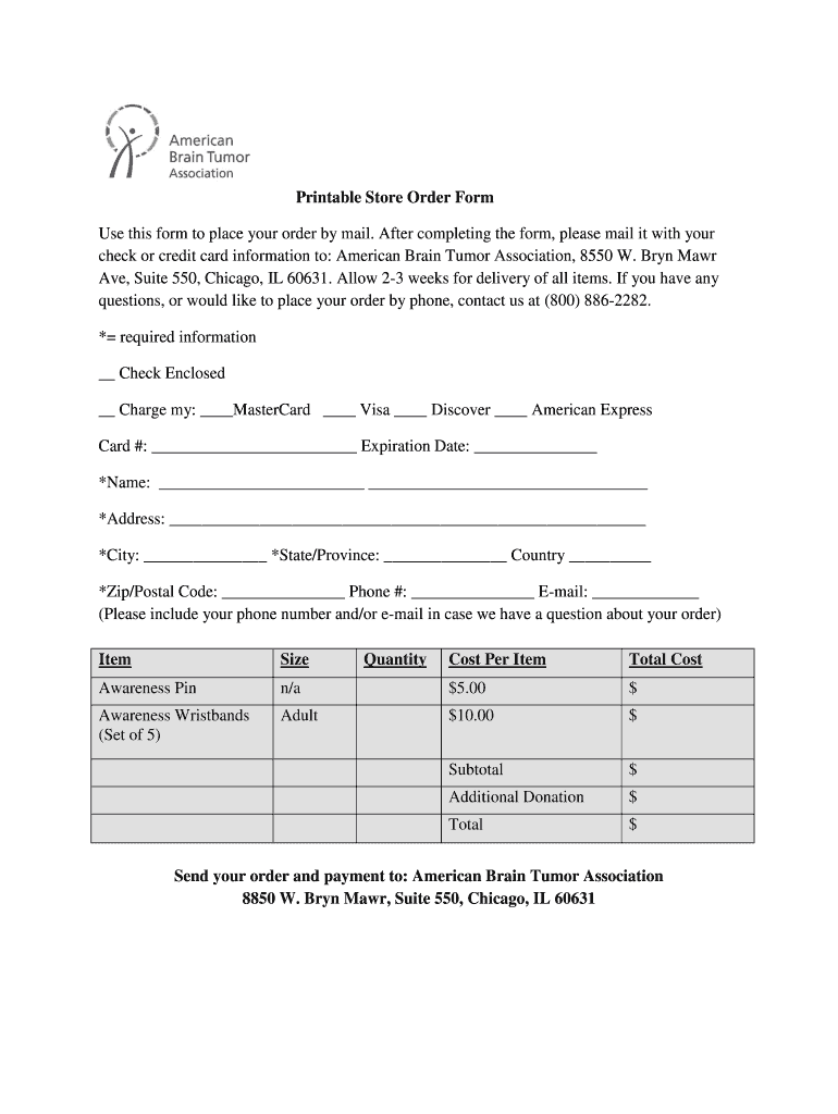 Fillable Online hope abta Printable Store Order Form Use this form to ...