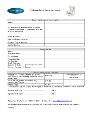 Fillable Online Breast Pump Hire form - GP Supplies Fax Email Print ...