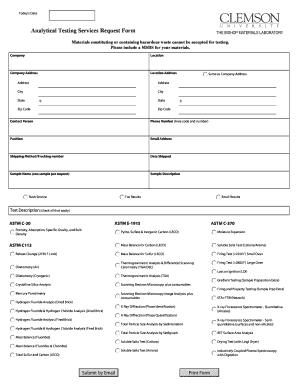 Fillable Online clemson Analytical Testing Services Request Form Fax ...