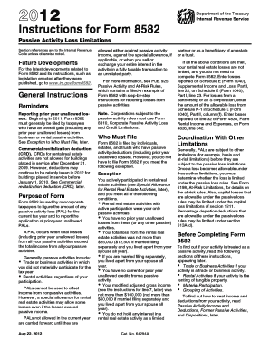 Fillable Online 2012 Instructions for Form 8582 - Pillsbury Tax Page ...