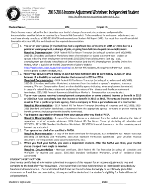 Fillable Online hunter cuny 20142015 Income Adjustment Worksheet ...
