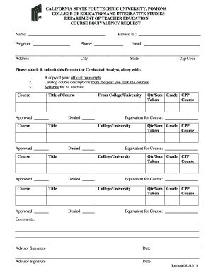 Fillable Online csupomona CALIFORNIA STATE POLYTECHNIC UNIVERSITY, POMONA COLLEGE OF ... Fax ...