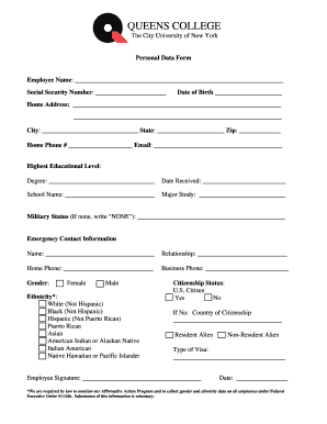 Fillable Online qc cuny Personal Data Form Volunteer Services Form - Queens College Fax Email ...