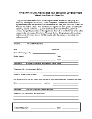 Fillable Online csun Student consent/request for records access form ...