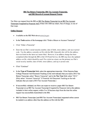 Fillable Online daytonastate IRS Tax Return Transcript, IRS Tax Account ...