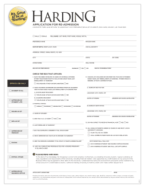 Fillable Online harding APPLICATION FOR RE-ADMISSION - Harding ...