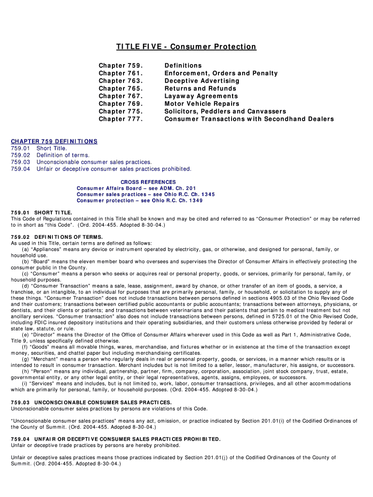 Fillable Online TITLE FIVE - Consumer Protection Fax Email Print ...