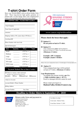 Fillable Online makingstrides acsevents T-shirt Order Form Show your ...