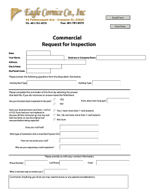Fillable Online Commercial Request for Inspection - Eagle Cornice Fax ...