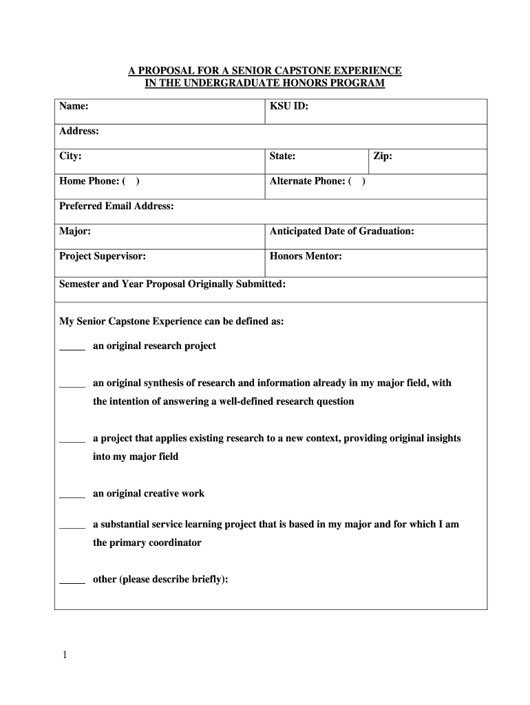 Fillable Online kennesaw 1 A PROPOSAL FOR A SENIOR CAPSTONE EXPERIENCE ...
