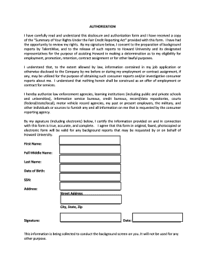 Fillable Online howard DISCLOSURE AND AUTHORIZATION FORM Howard University ... Fax Email Print ...