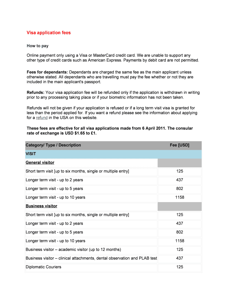 Fillable Online Visa application fees Fax Email Print - pdfFiller
