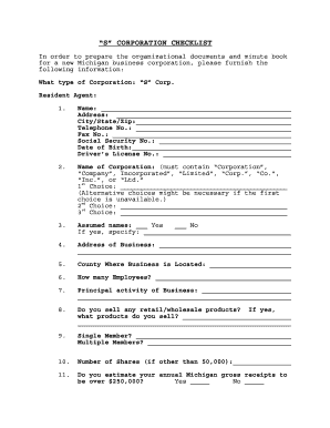 Fillable Online S CORPORATION CHECKLIST Fax Email Print - pdfFiller