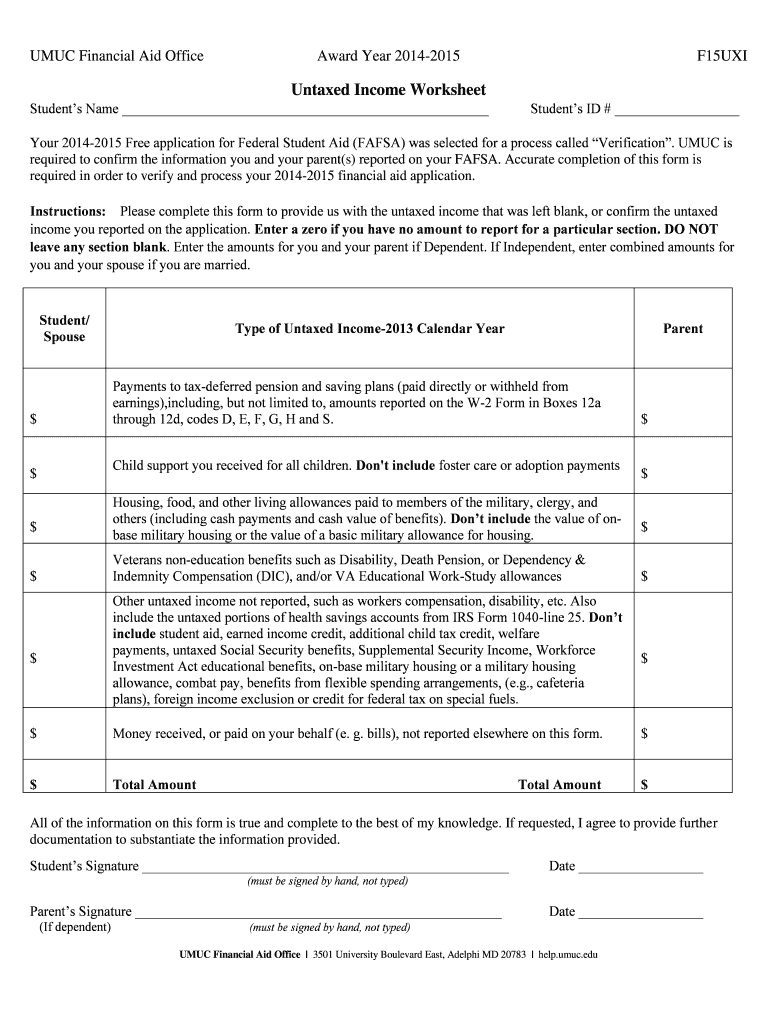 Fillable Online umuc 14-15 Untaxed Income Form - UMUC Fax Email Print ...