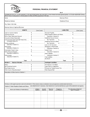 Fillable Online Personal Financial Statement Form - FMC Financial ...
