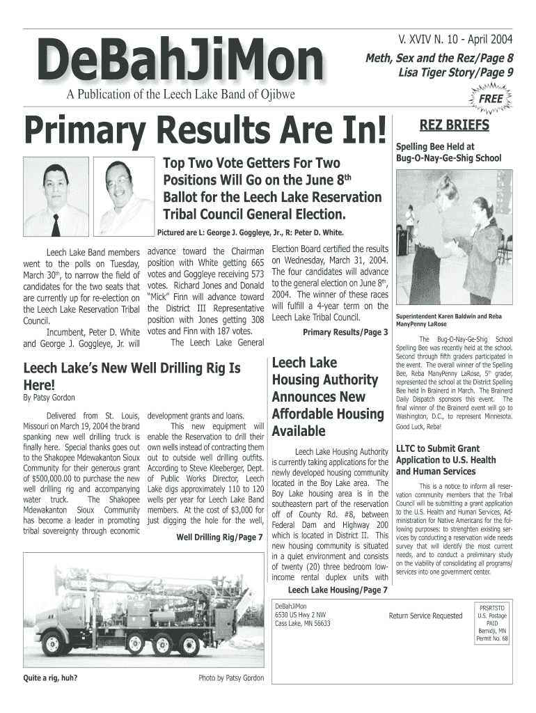 Fillable Online llojibwe Primary Results Are In! - Leech Lake Band of ...