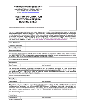Fillable Online marshall POSITION INFORMATION QUESTIONNAIRE PIQ ROUTING ...