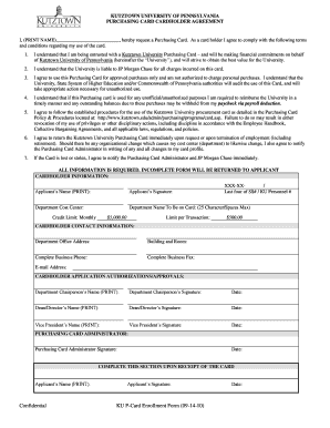 Fillable Online kutztown Confidential KU P-Card Enrollment Form (09-14 ...