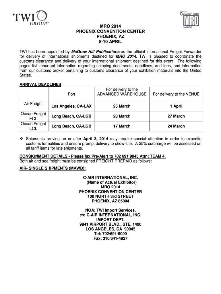 Fillable Online TWI Customs Broker - MRO Americas 2015 Fax Email Print ...