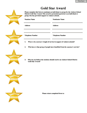 Fillable Online auburn wednet Auburn School District Gold Star Award Nomination Form (PDF) Fax ...