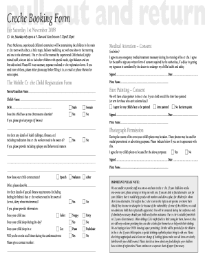 Fillable Online rarechromo creche booking form Fax Email Print - pdfFiller