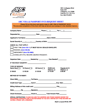 Fillable Online ABC VISA & PASSPORT SVCS REQUEST SHEET Fax Email Print ...