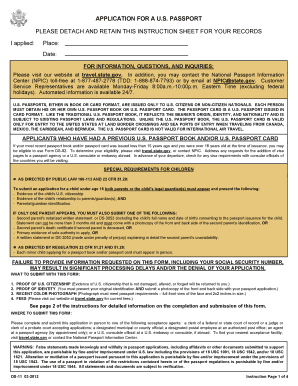 Fillable Online PASSPORT PLEASE DETACH AND RETAIN THIS INSTRUCTION ...