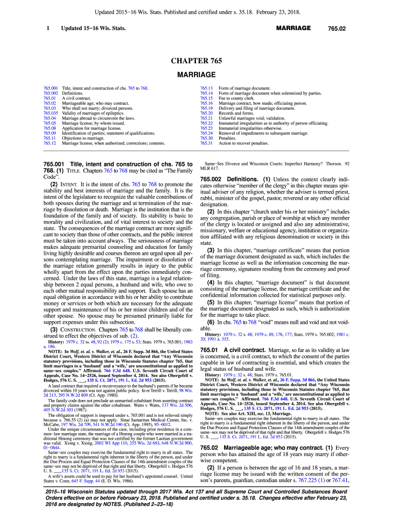 Fillable Online docs legis wisconsin Title, intent and construction of chs - docs legis ...