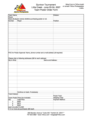 Fillable Online Team Poster Details and Order Form - TriDuo Fax Email ...