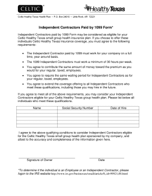 Fillable Online Independent Contractors Paid by 1099 Form* - My Healthy ...