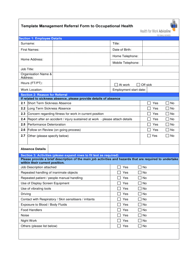 Fillable Online support health4work nhs Template Management Referral ...