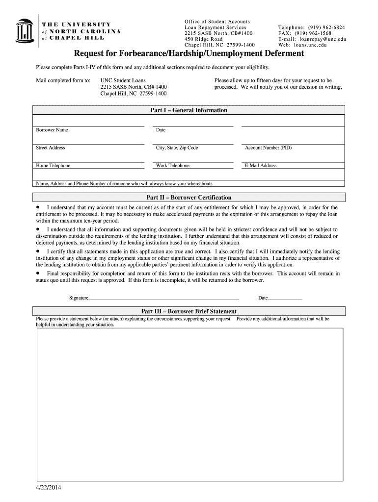 Fillable Online Request for Forbearance/Hardship/Unemployment Deferment ...