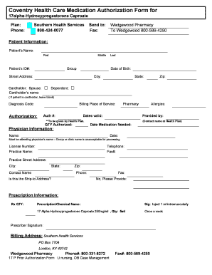 Fillable Online Coventry Health Care Medication Authorization Form for ...