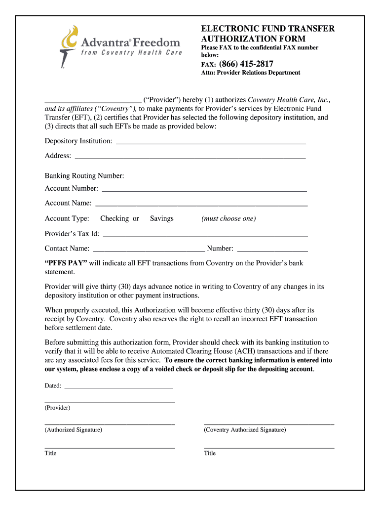 Fillable Online Authorization Form - Coventry Medicare - Coventry ...