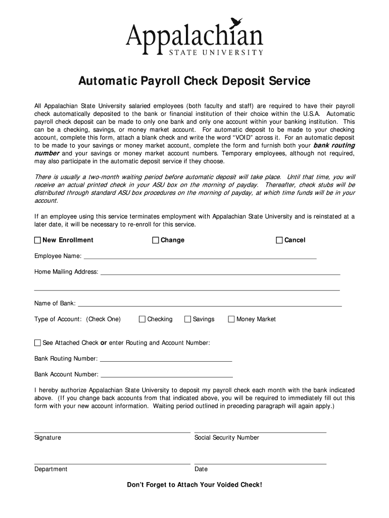 Fillable Online Automatic Payroll Check Deposit Service - Message from ...