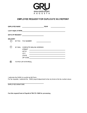 Fillable Online EMPLOYEE REQUEST FOR DUPLICATE W-2 REPRINT Fax Email Print - pdfFiller