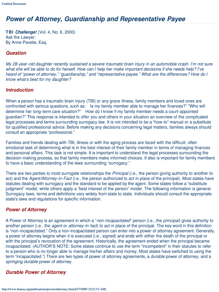 Fillable Online Power of Attorney, Guardianship and Representative ...