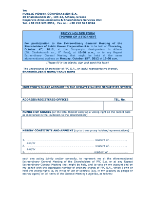 Fillable Online PUBLIC POWER CORPORATION S.A. PROXY HOLDER FORM ... Fax ...