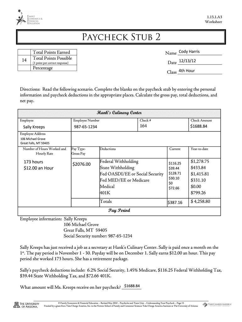 Reading Pay Stubs Worksheet