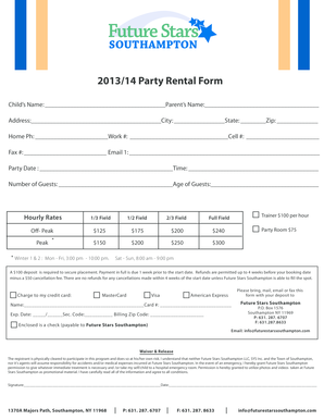 Fillable Online Party Rental Form- SH- 2013-14 - Future Stars ...