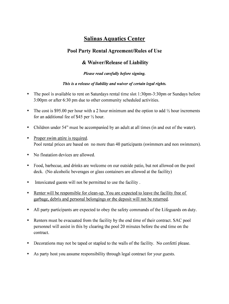 Fillable Online mcatsva SAC Pool bParty Rentalb Agreement Fax Email ...